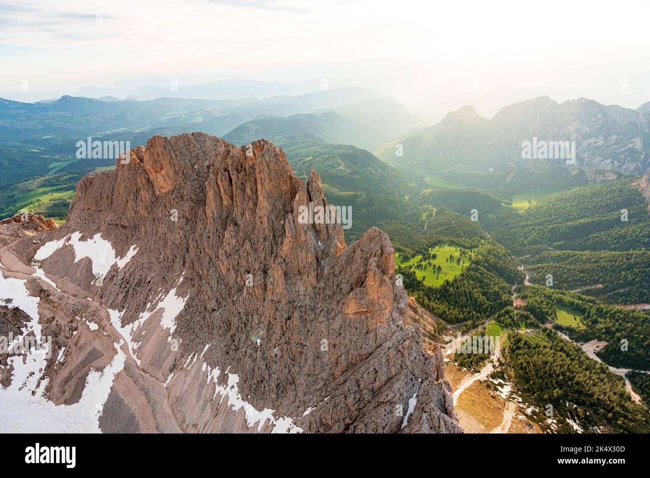 Aerial view of Catinaccio Rosengarten group and Croda Di Re Laurino ...