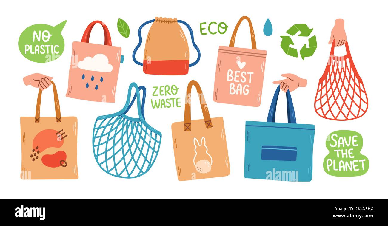 Eco package set zero waste pack string bag vector Stock Vector Image ...