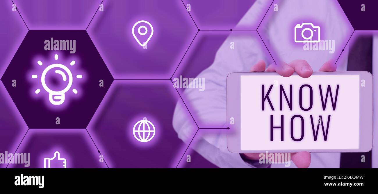 Sign displaying Know How. Conceptual photo The process to learn of ...