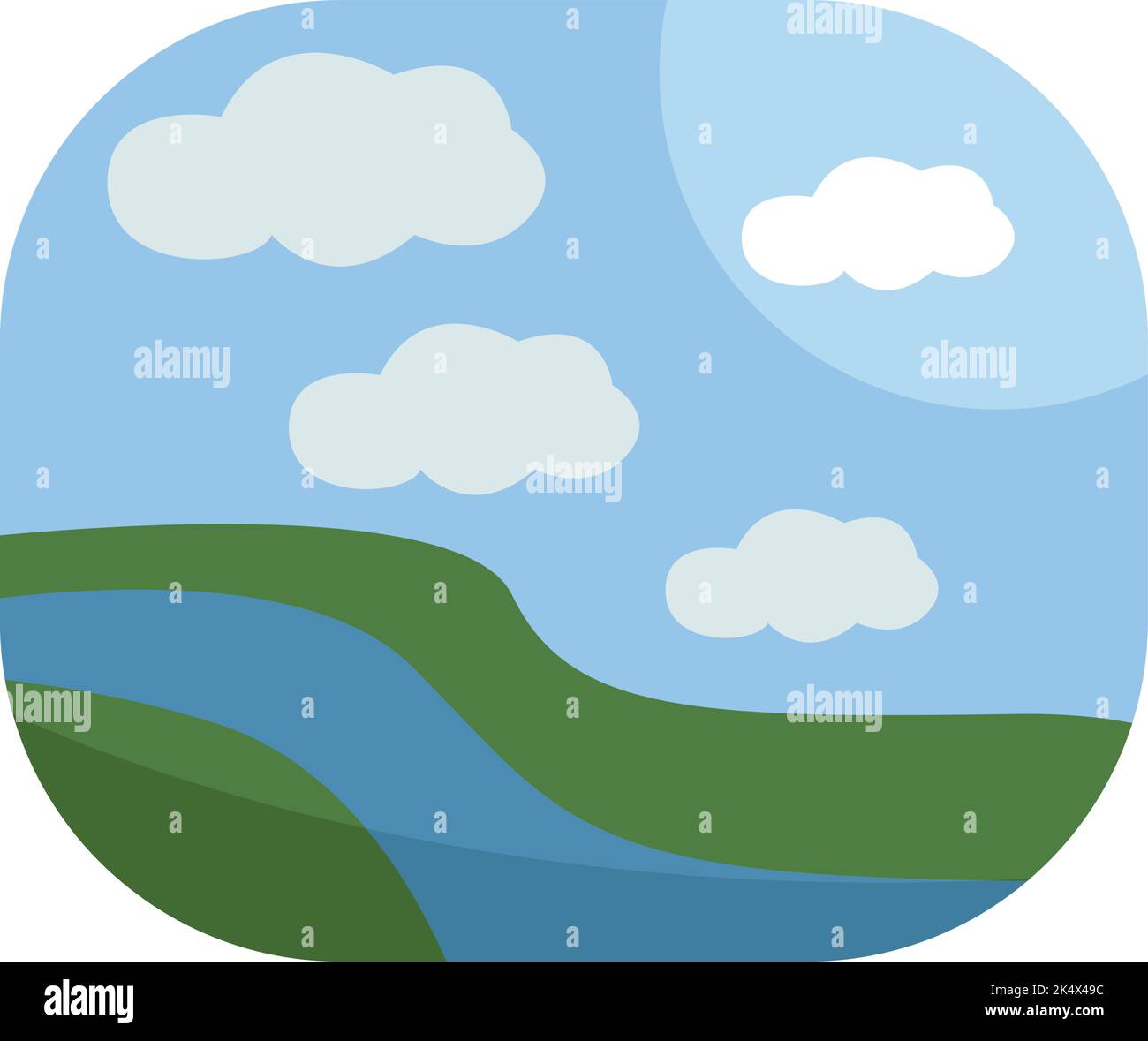 Blue river landscape, illustration, vector on a white background Stock ...