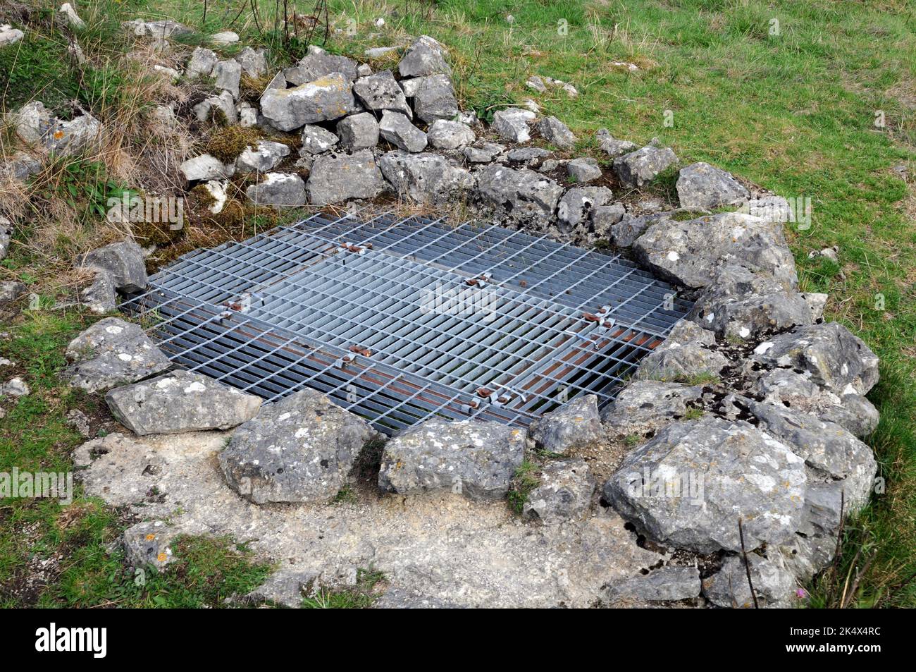 A protective grill blocking the entrance to an old shaft at the Magpie ...