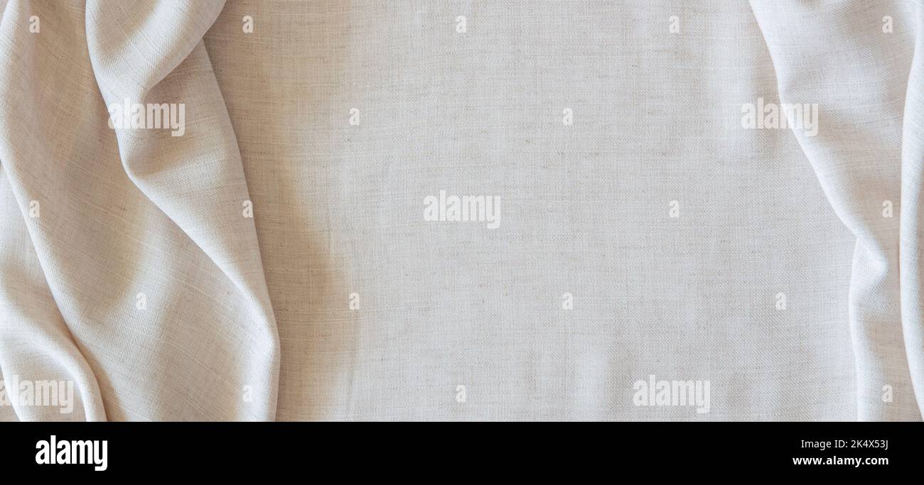 White crumpled linen fabric texture background. Natural linen organic ...