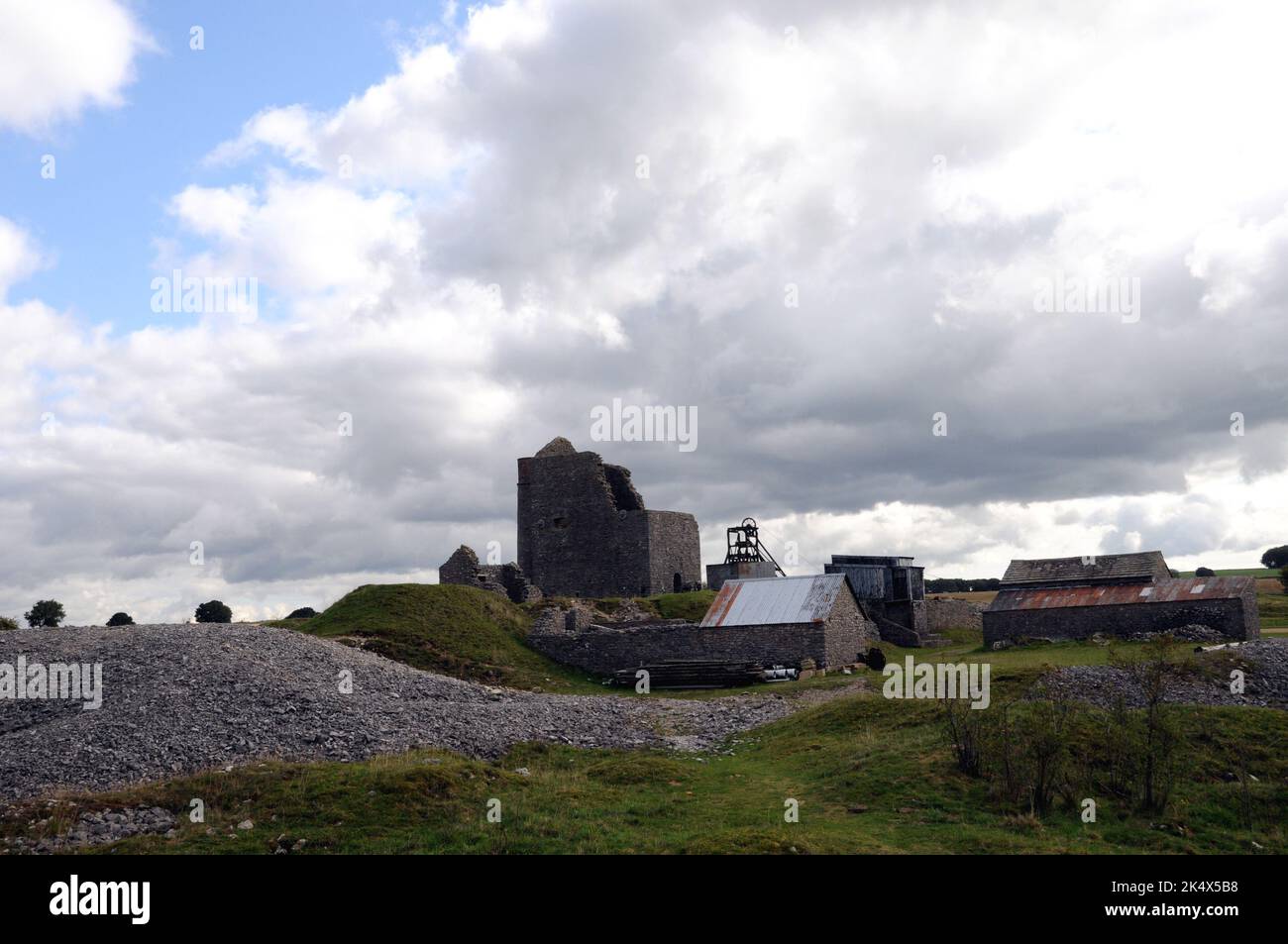 Distant view of the Magpie Mine, an historic lead mine in the Peak ...