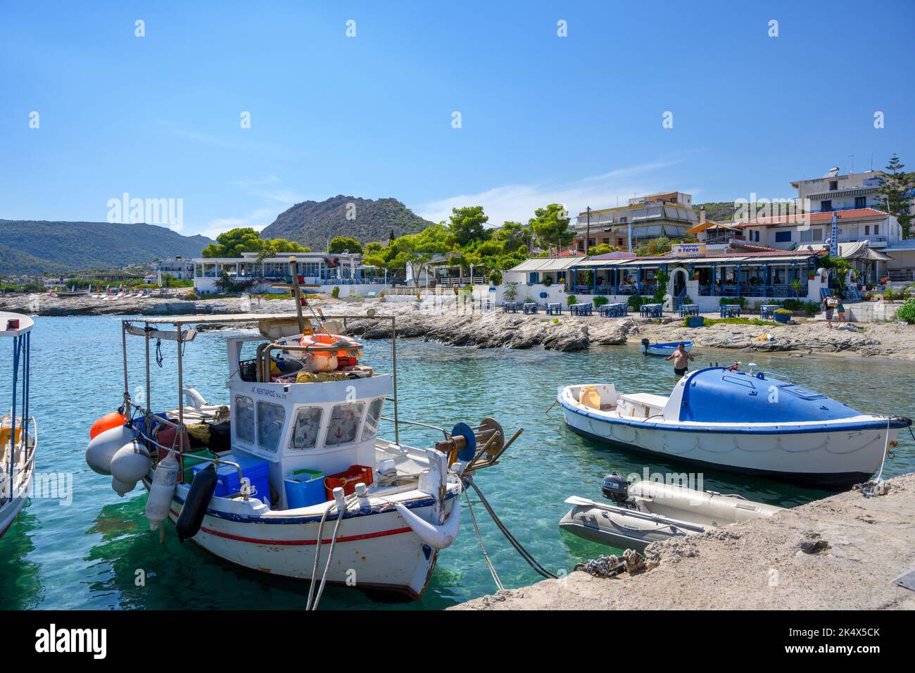 Boats in the harbour in Agia Marina, Aegina, Saronic Islands, Greece ...