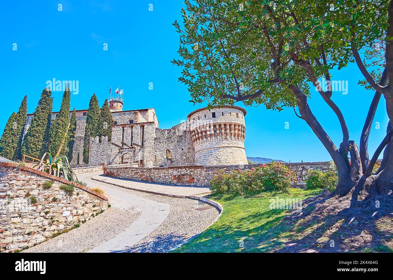 The curved narrow climb up the Cidneo Hill to the medieval Brescia ...