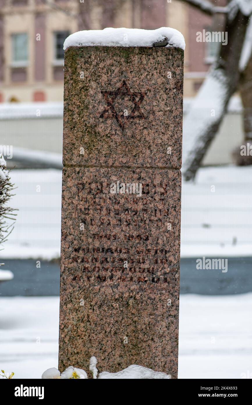 Jewish monument, Star of David engraved on a marble stone covered by ...