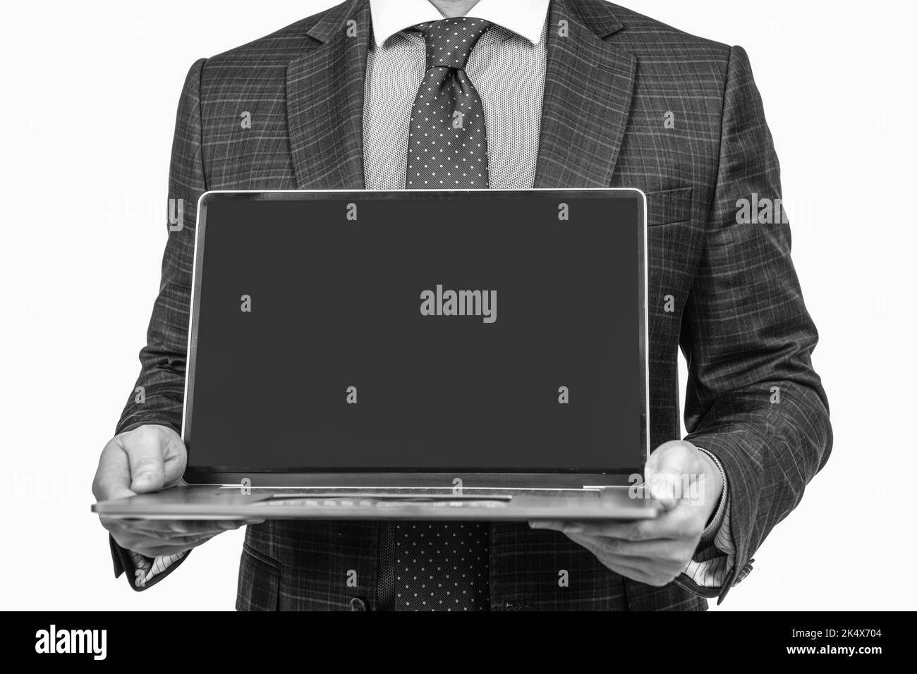 ceo showing presentation. man boss show empty screen, copy space ...
