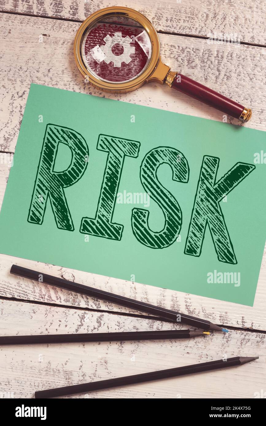 Handwriting text Risk. Word Written on implies future uncertainty about ...