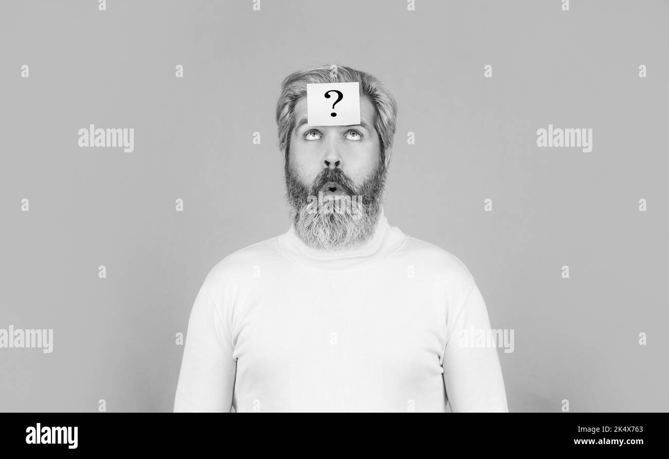 Paper notes with question marks. Beard man question mark in head ... Paper notes with question marks. Beard man question mark in head ...
