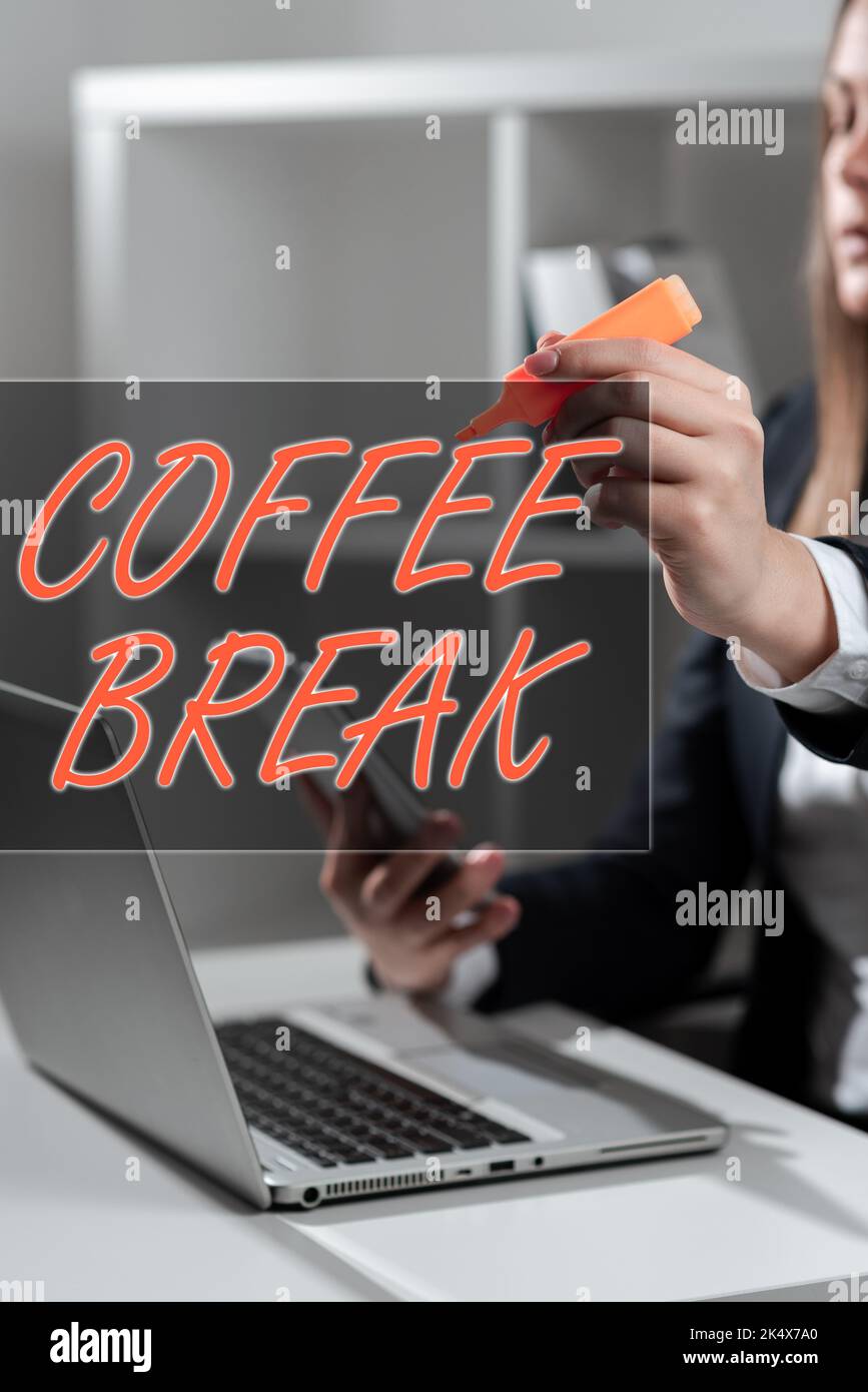 Conceptual caption Coffee Break. Word Written on short time allotted ...
