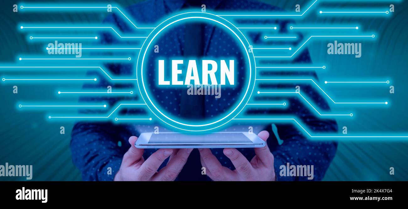 Inspiration showing sign Learn. Business overview process of acquiring new modifying existing ...