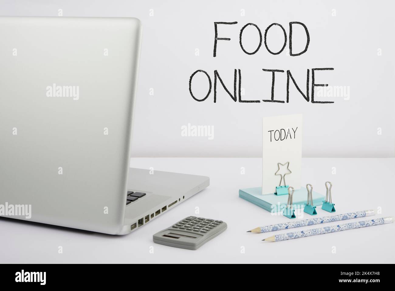 Sign displaying Food Online. Conceptual photo variety of food set up in ...