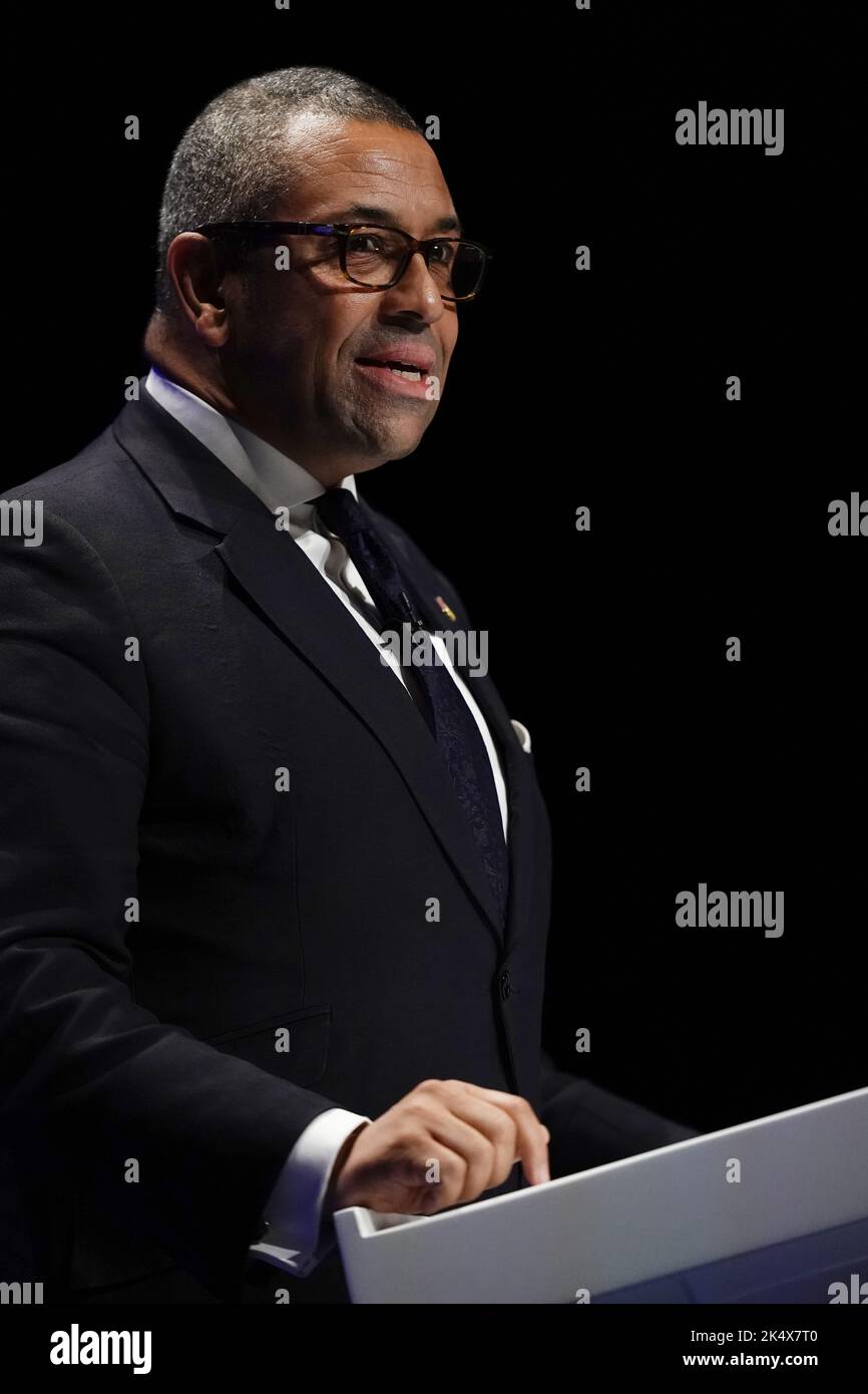 Foreign Secretary James Cleverly speaking during the Conservative Party ...