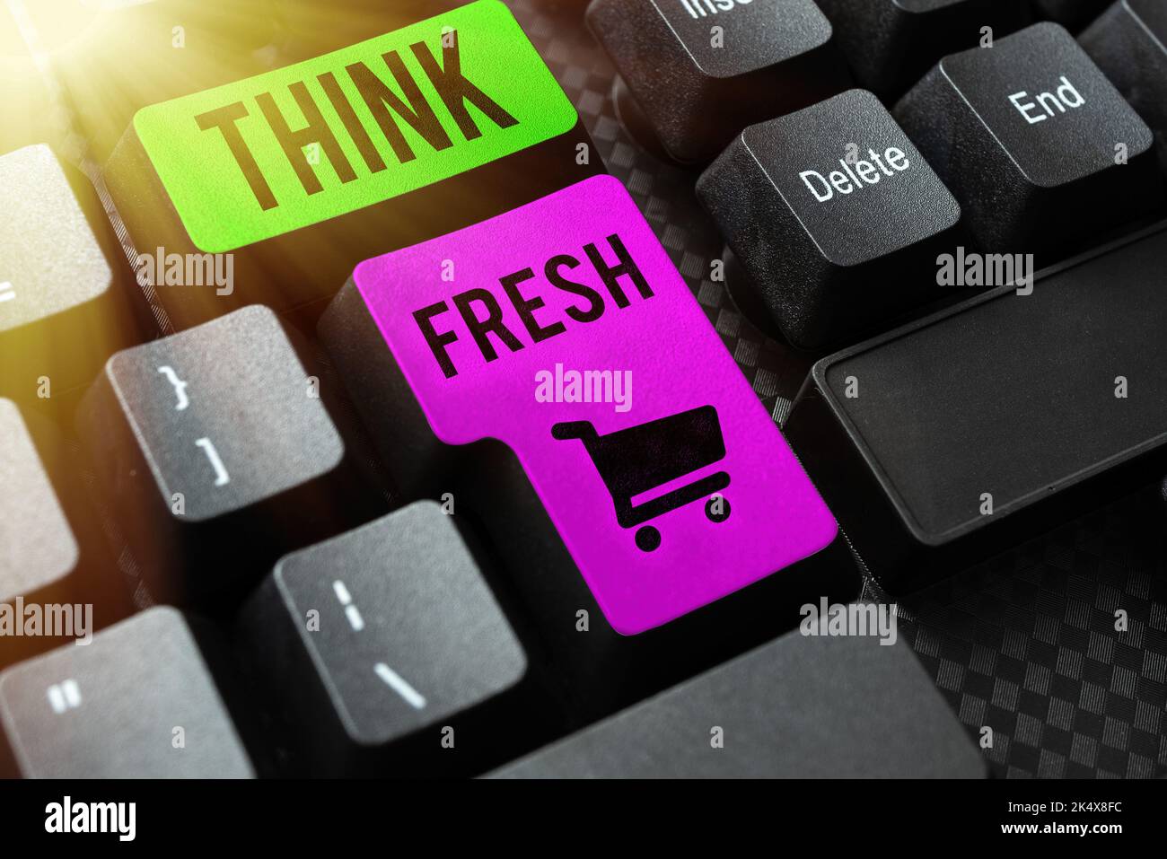 Hand writing sign Think Fresh. Internet Concept a new perspective of ...