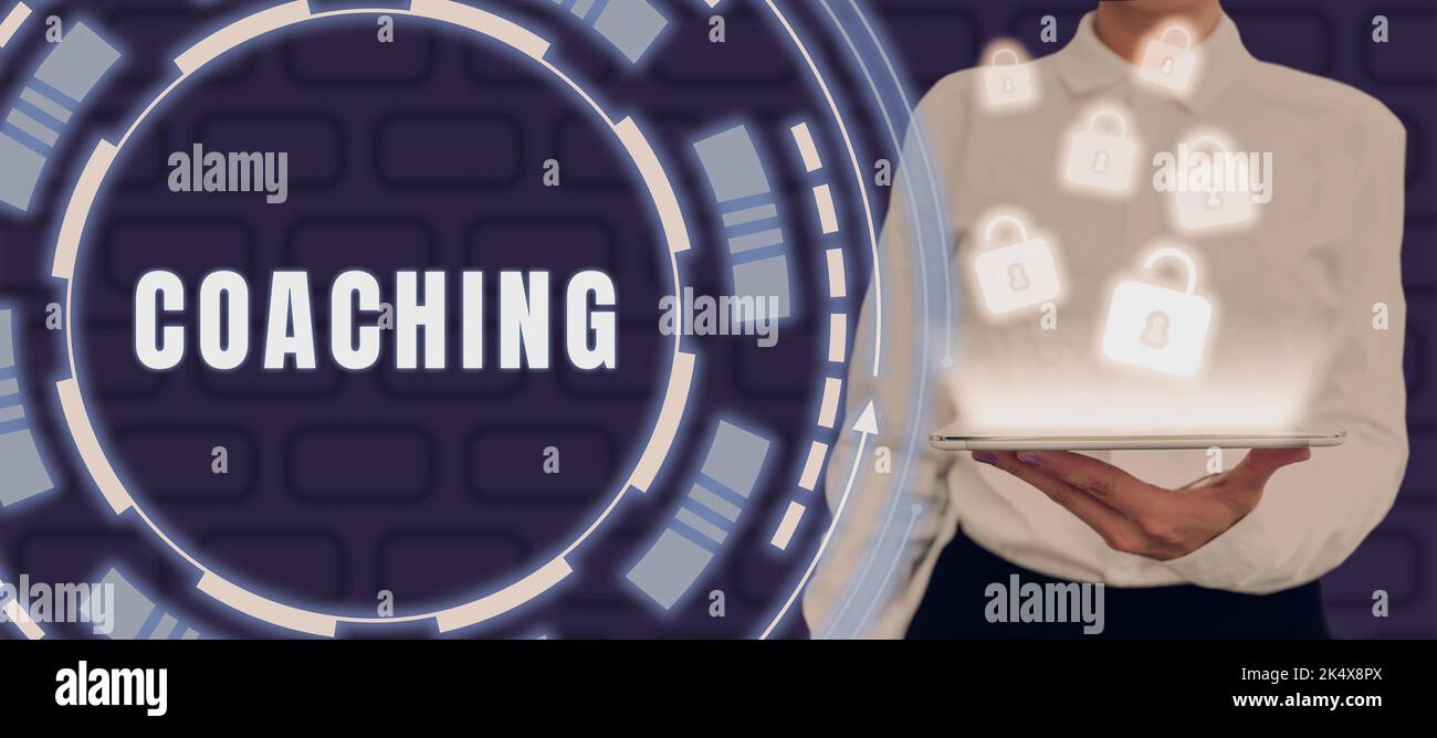 Inspiration showing sign Coaching. Internet Concept unlocking a persons ...