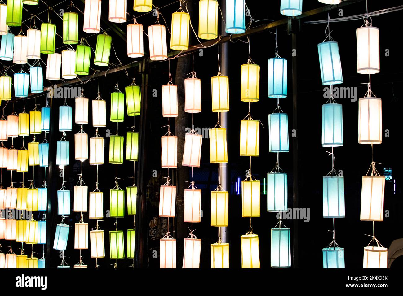 Background picture of multi colored paper lantern in night Color Image ...