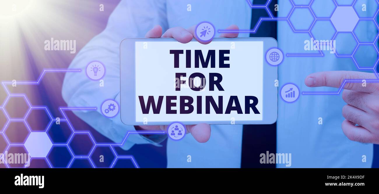 Hand writing sign Time For Webinar. Business approach elearning, web ...