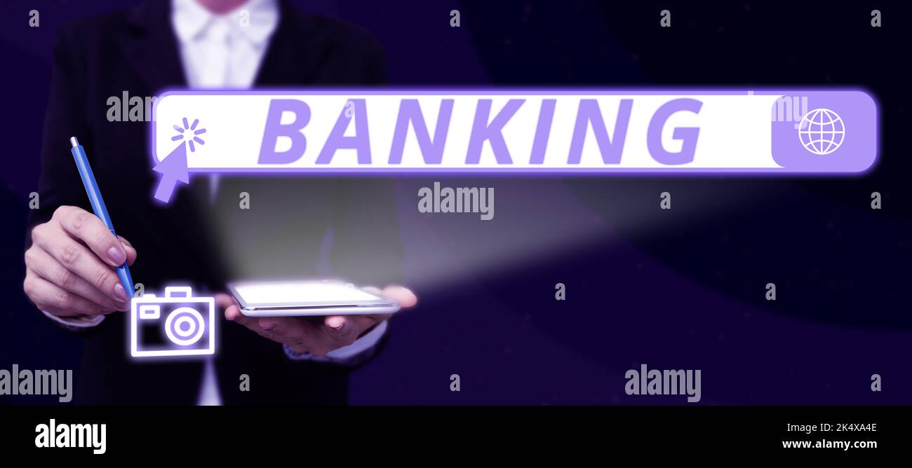 Hand writing sign Banking. Word Written on financial institution ...