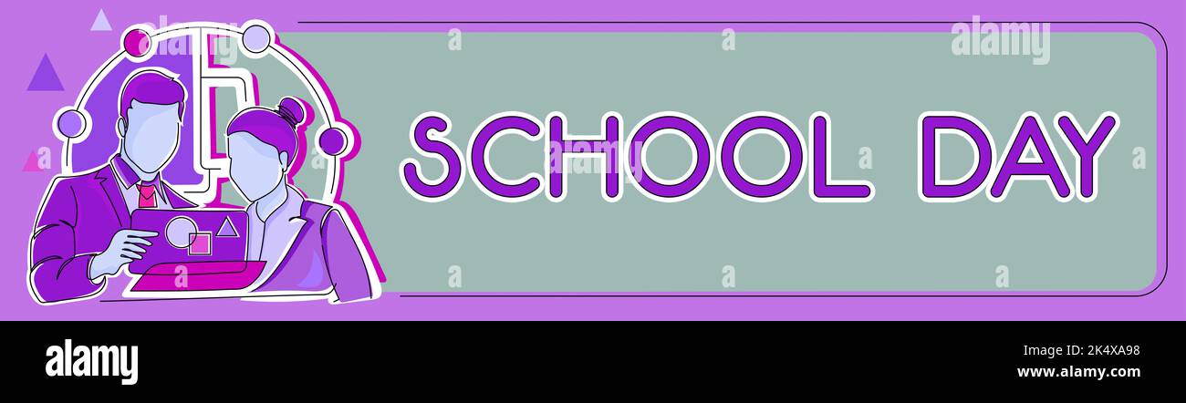 Hand writing sign School Day. Business showcase starts from seven or ...