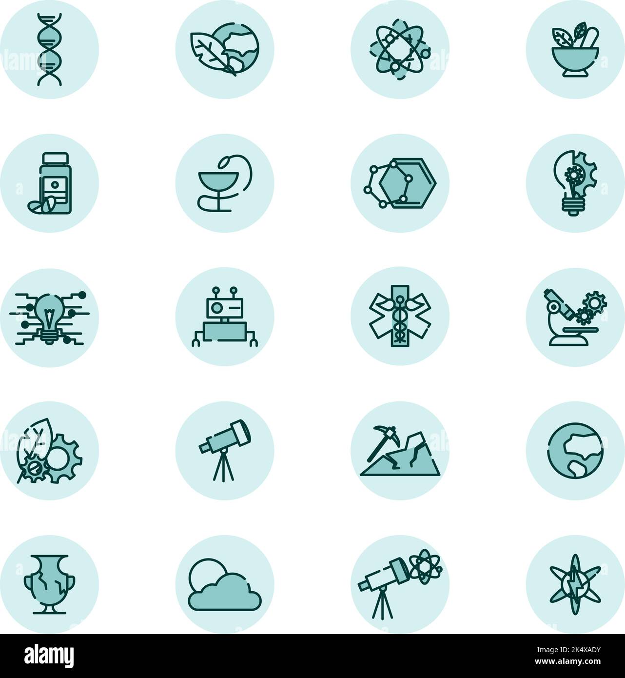 Science icon set, illustration, vector on a white background Stock ...