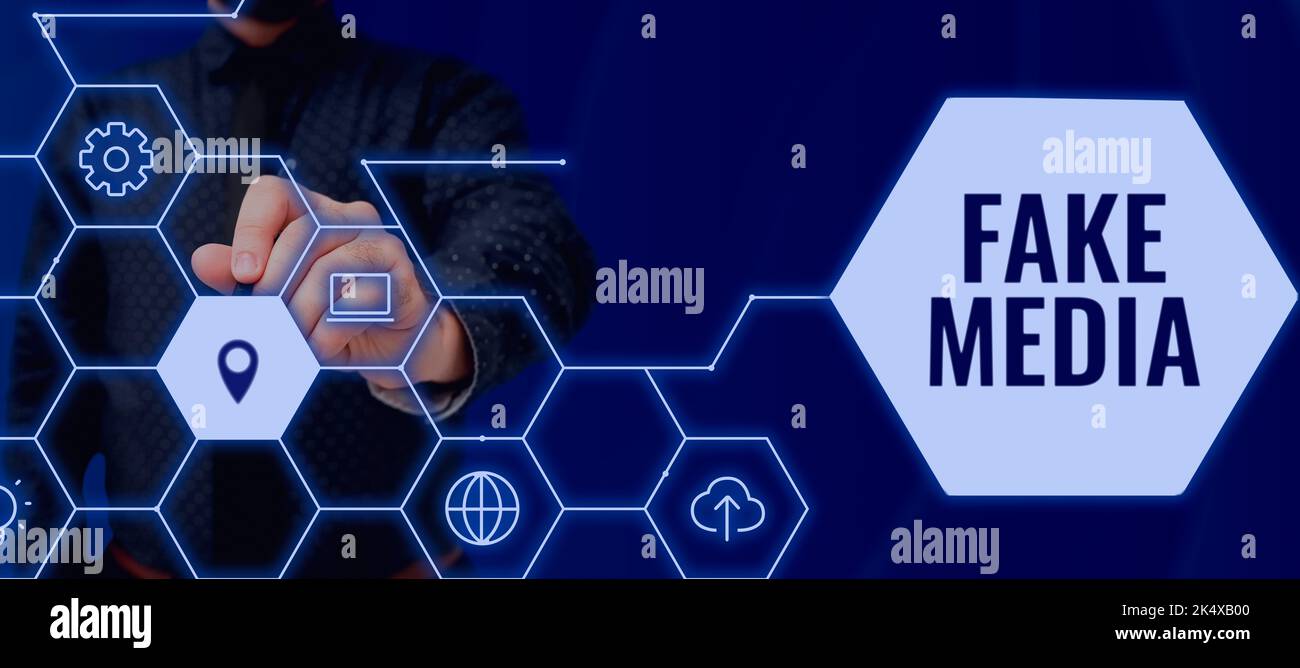 Hand writing sign Fake Media. Concept meaning An formation held by ...