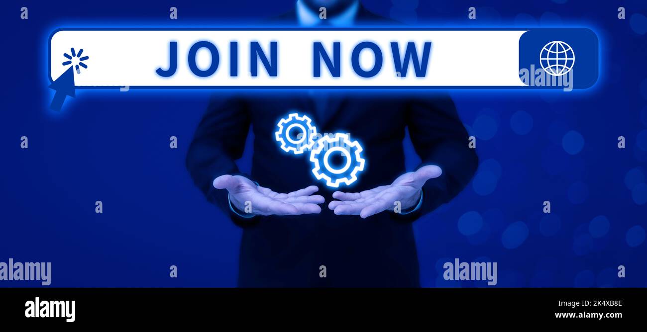 Hand writing sign Join Now. Business approach An invite to a person or ...