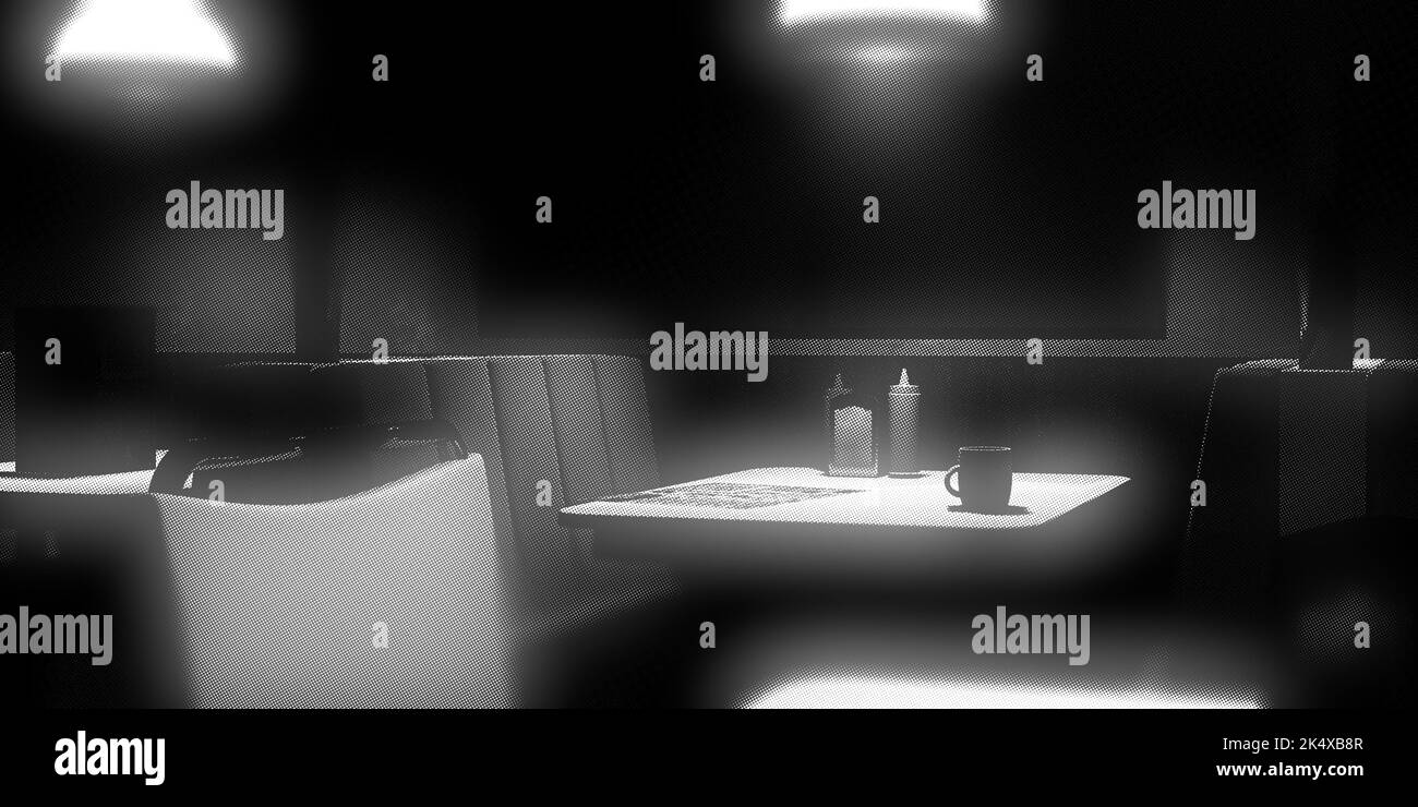 diner furniture with tables and couchs 3d illustration Stock Photo - Alamy