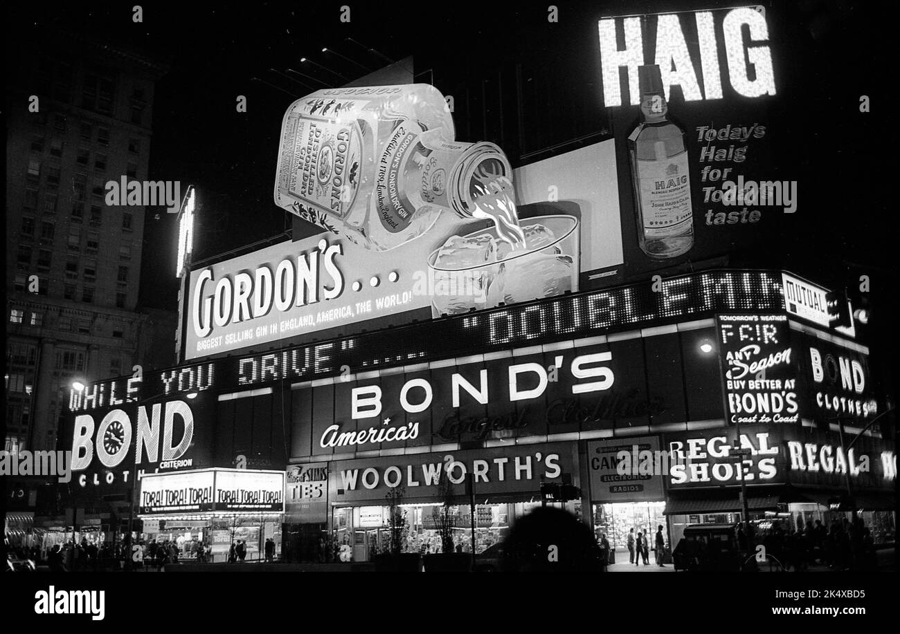 New York City street scene, neon signs, USA Stock Photo - Alamy