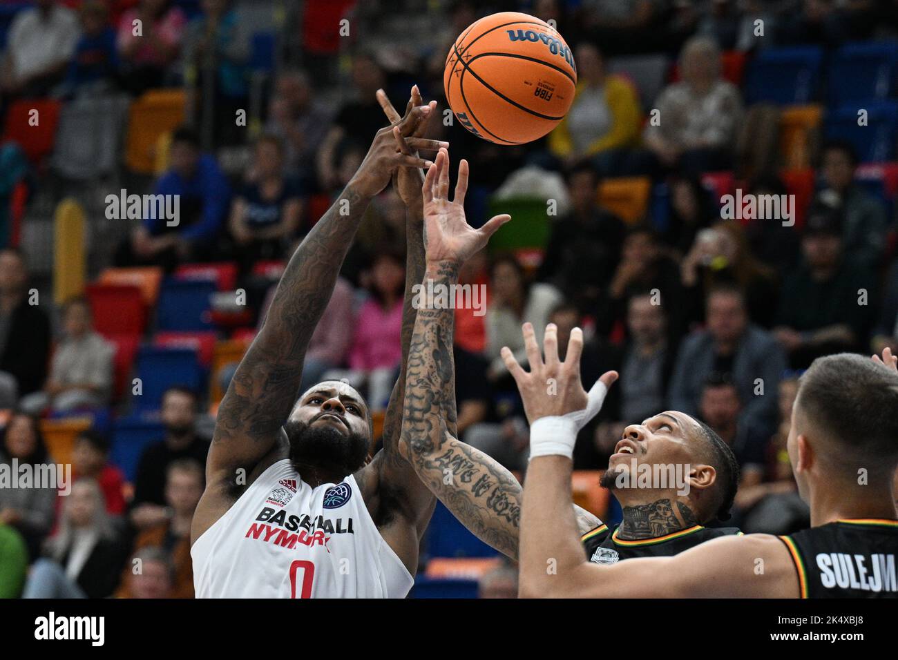 Prague, Czech Republic. 04th Oct, 2022. Nate Watson of Nymburk, left ...