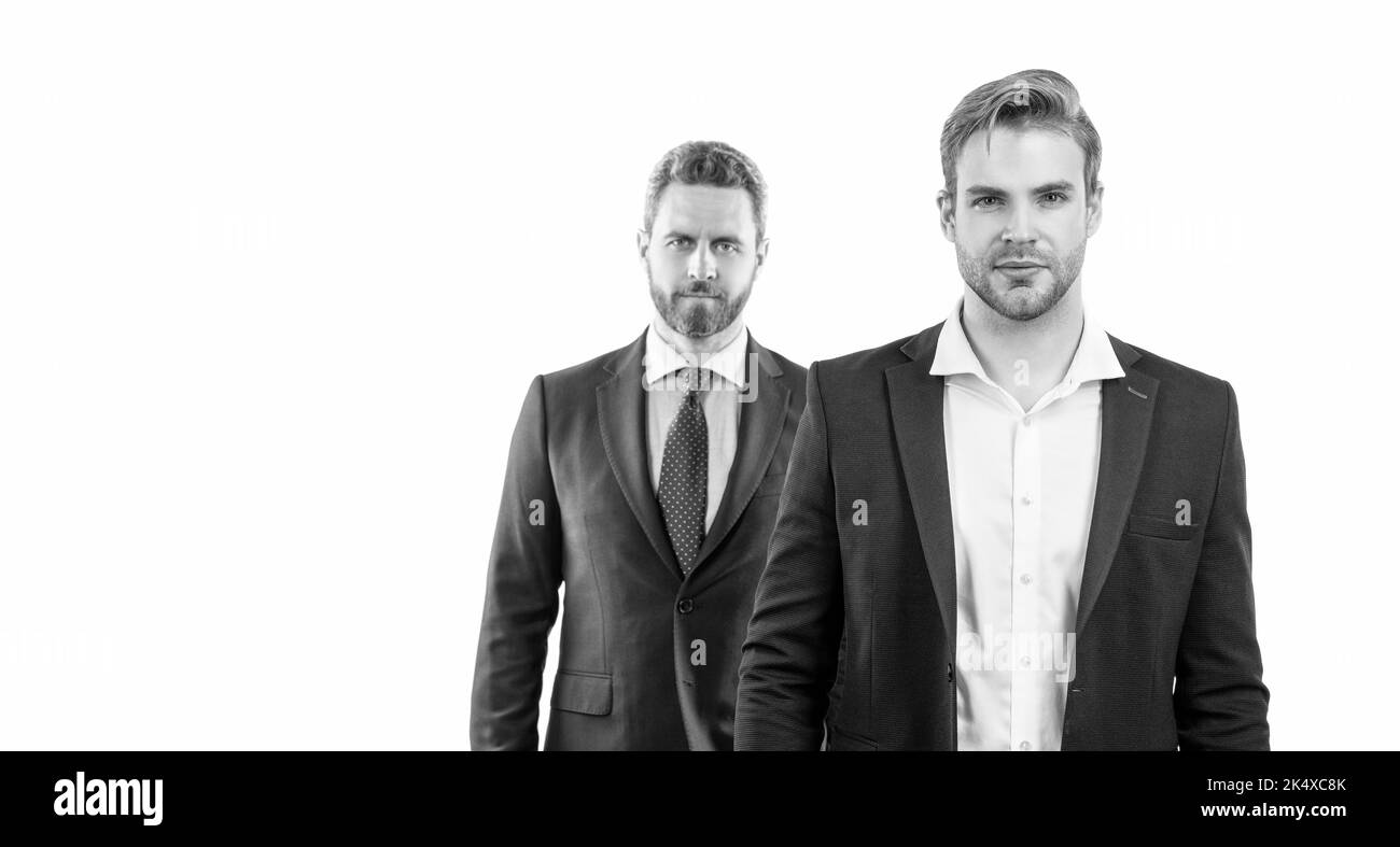 boss and employee in formal suit isolated on white, copy space ...