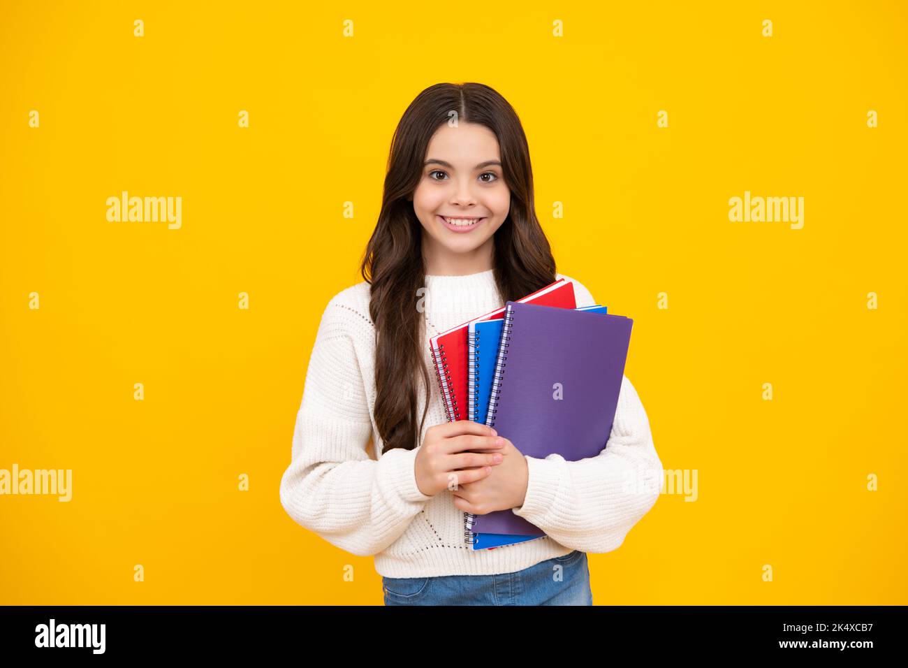 Teenage school girl with books. Schoolgirl student. Happy face ...