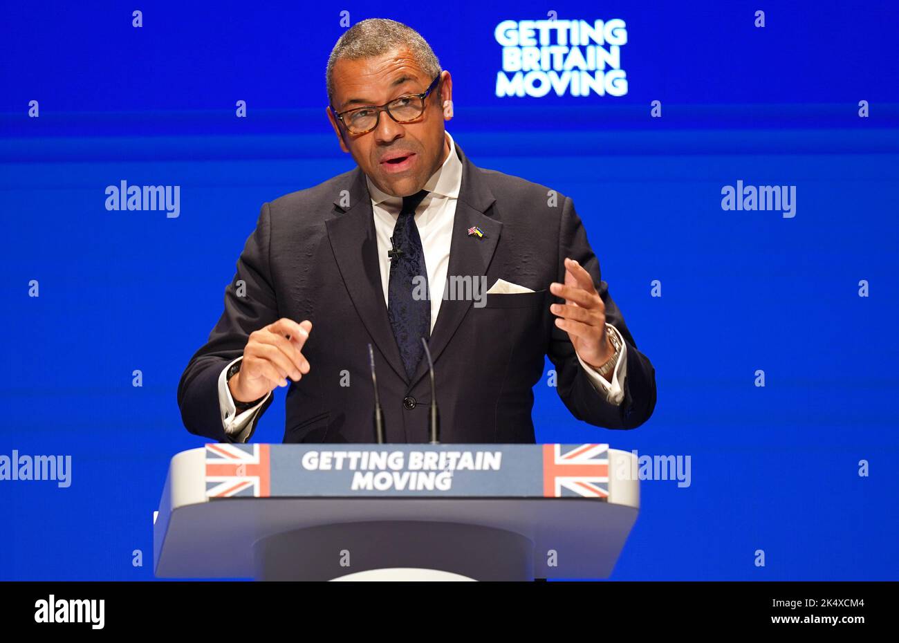 Foreign Secretary James Cleverly speaking at the Conservative Party ...