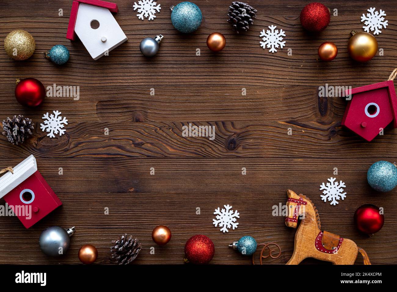 Christmas and New Year holiday flat lay design. Festive decoration and ...