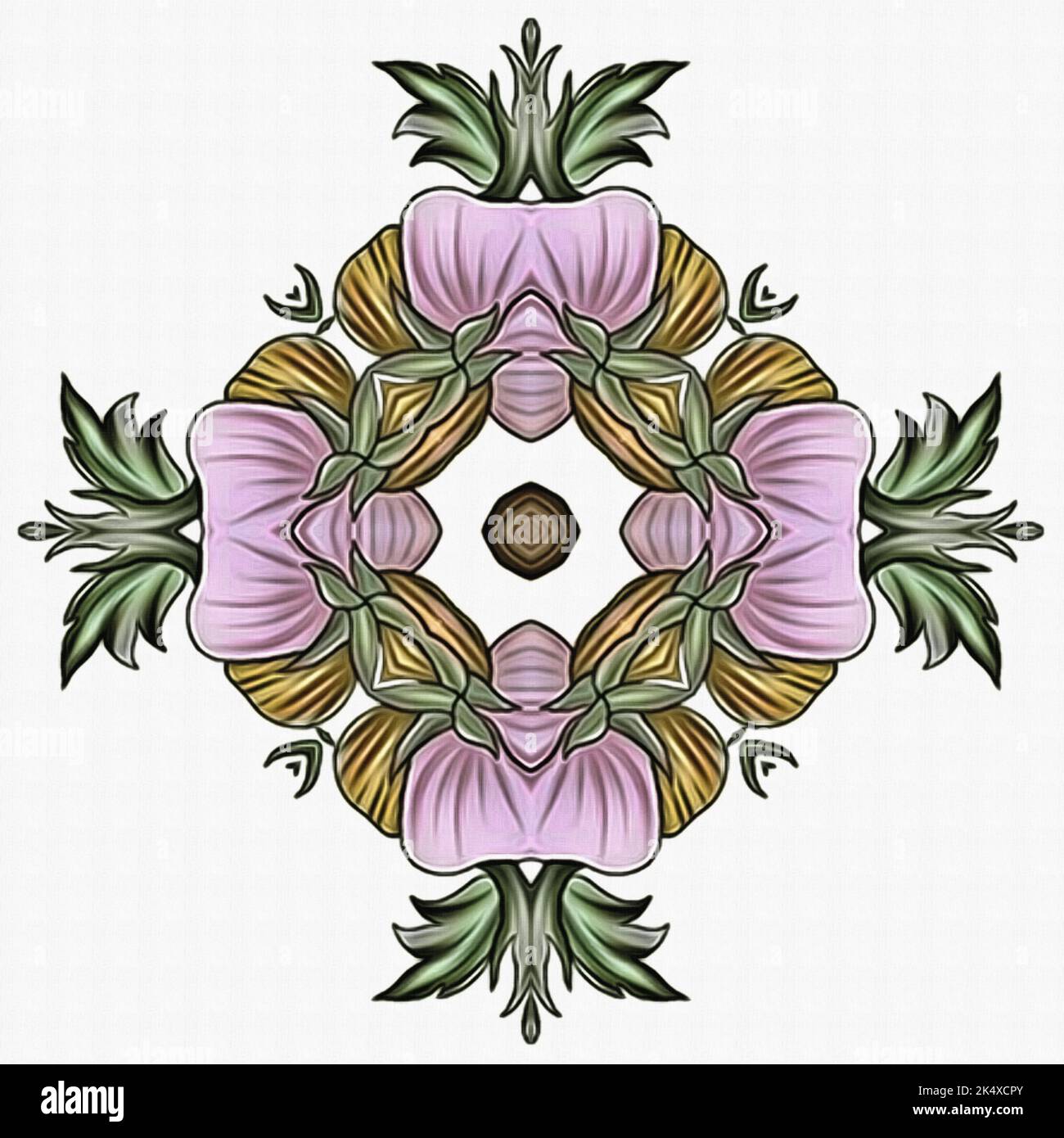 abstract floral decoration symmetrical. A transparent background ...