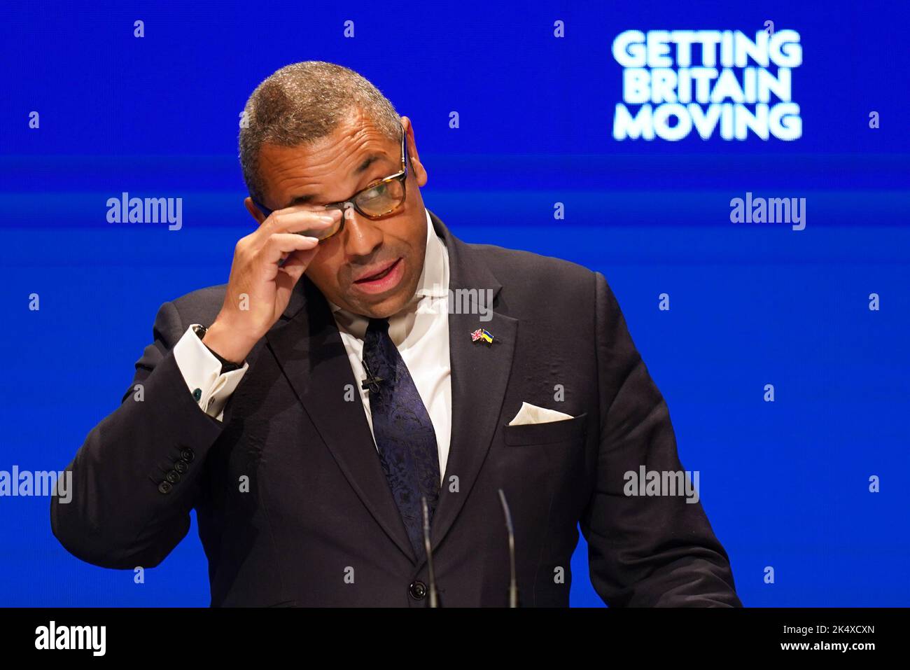 Foreign Secretary James Cleverly speaking at the Conservative Party ...