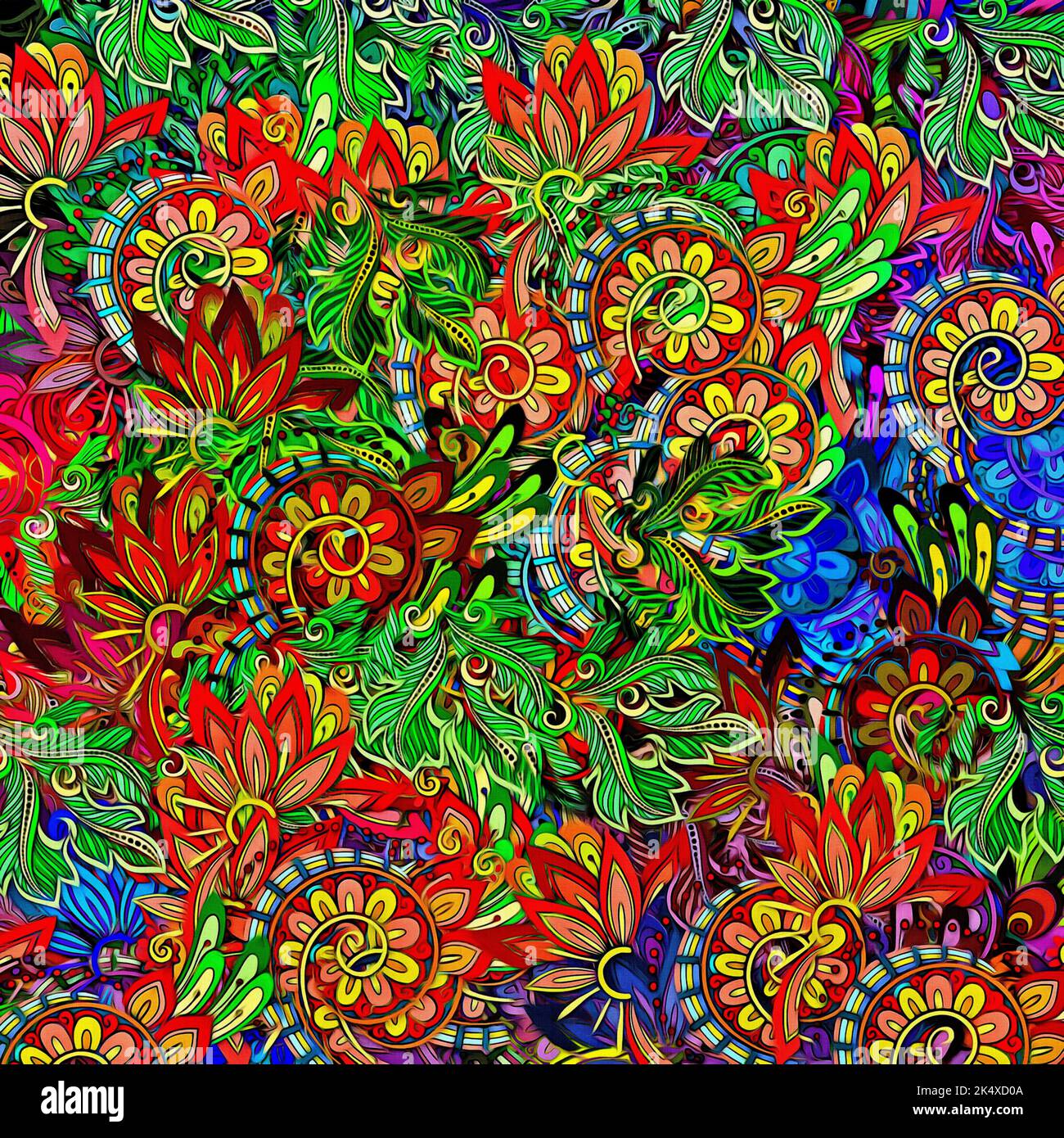Computer graphics of abstract floral psychedelic background stylization ...