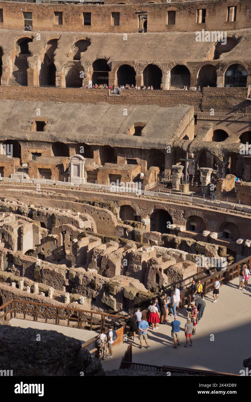 View and visitors at the ancient Roman Colisseum arena; Rome; Italy ...