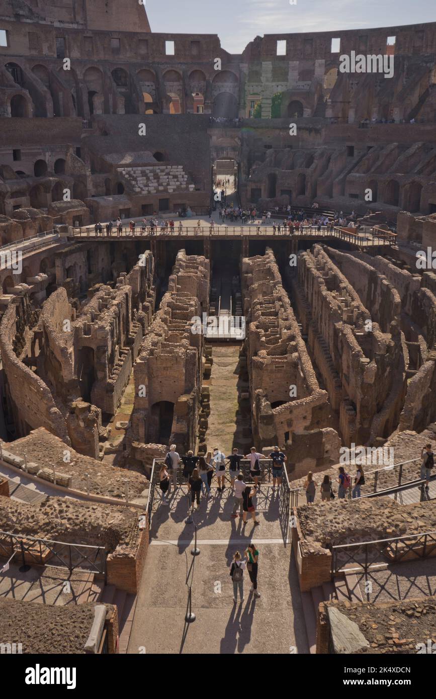 View and visitors at the ancient Roman Colisseum arena; Rome; Italy ...