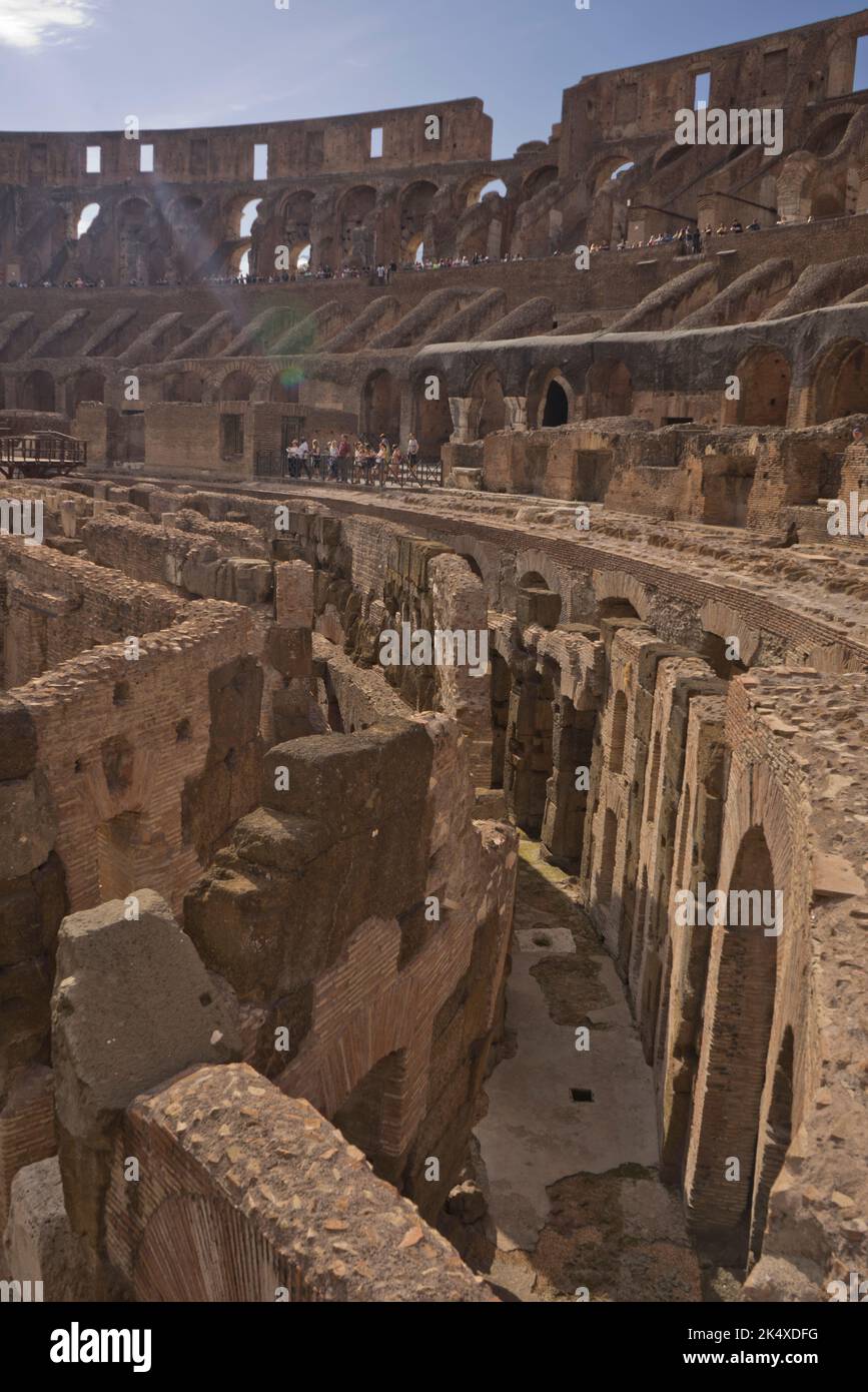 View and visitors at the ancient Roman Colisseum arena; Rome; Italy ...