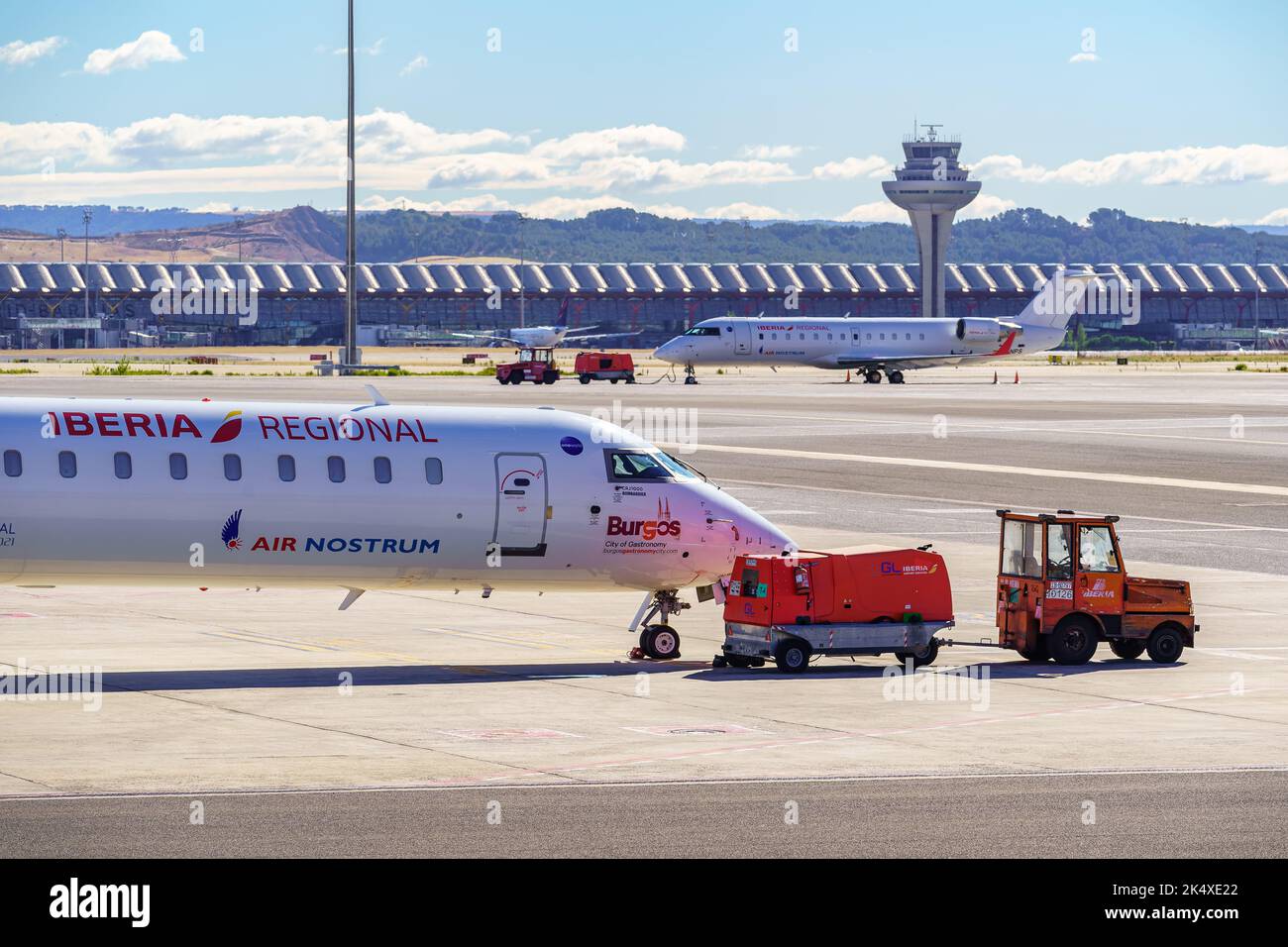 Madrid, Spain, October 30, 2022: Plane parked on the runway before ...