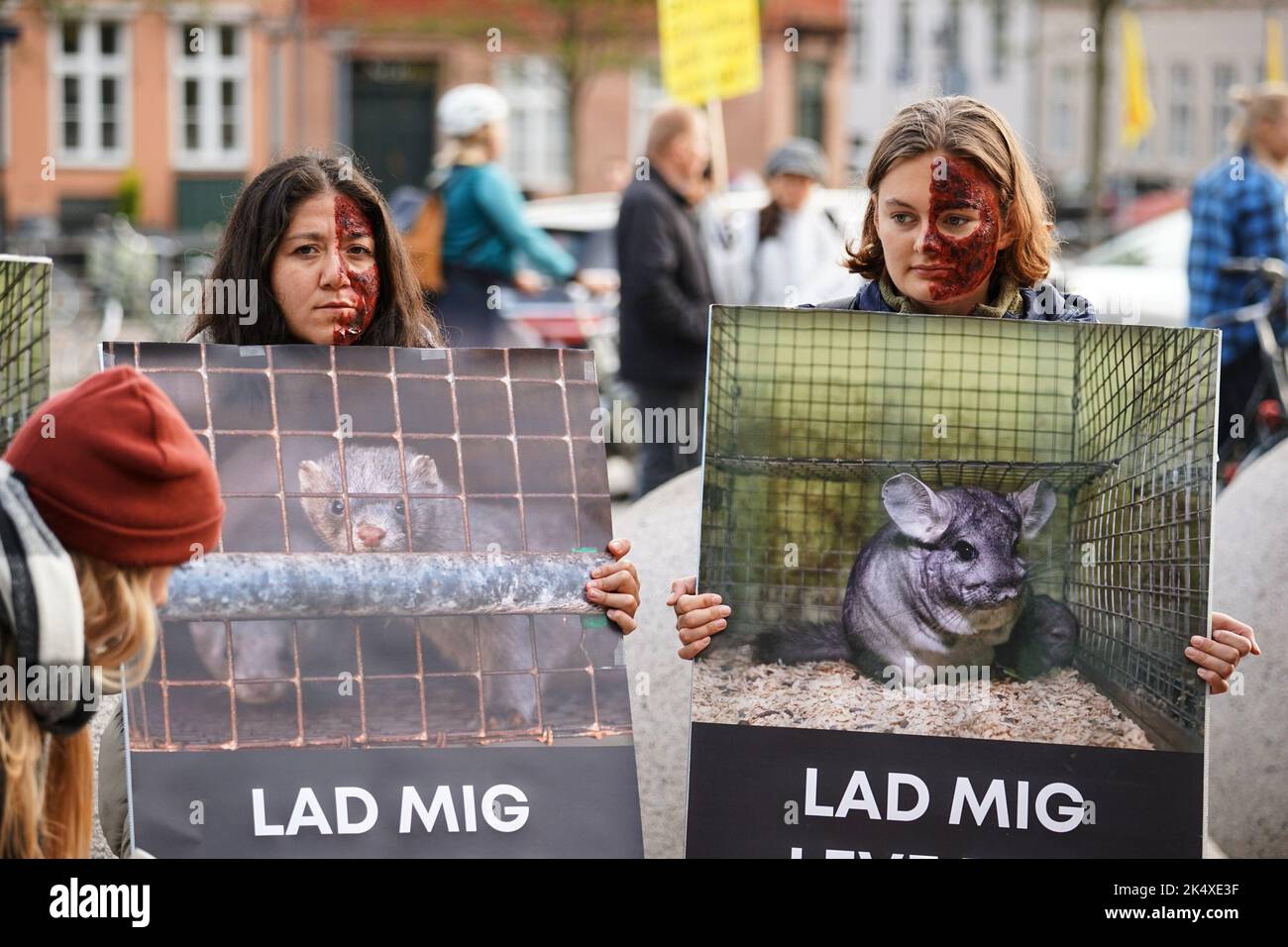 October 4, 2022, Copenhagen, Denmark: Animal well-being activists are ...