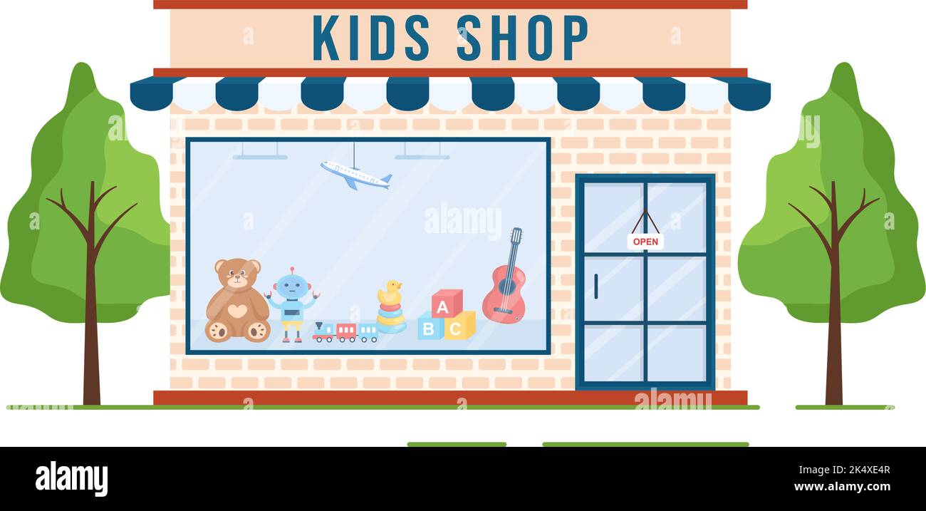 Kids Shop Building Template Hand Drawn Cartoon Flat Style Illustration ...