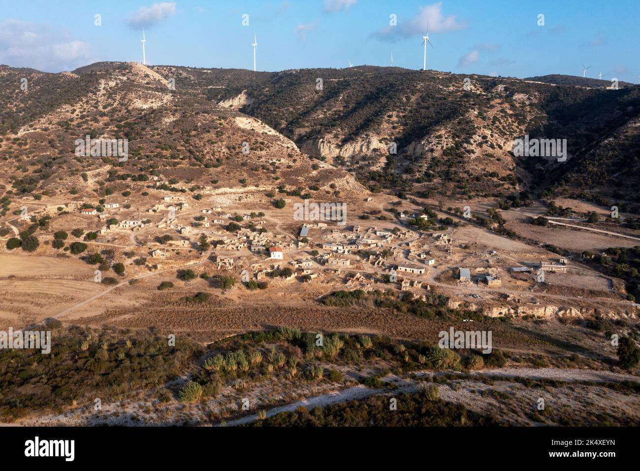 Aerial view of the Turkish Cypriot village of Souskiou (Susuz) in the ...