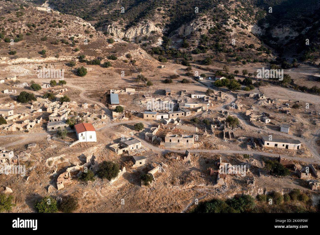 Aerial view of the Turkish Cypriot village of Souskiou (Susuz) in the ...
