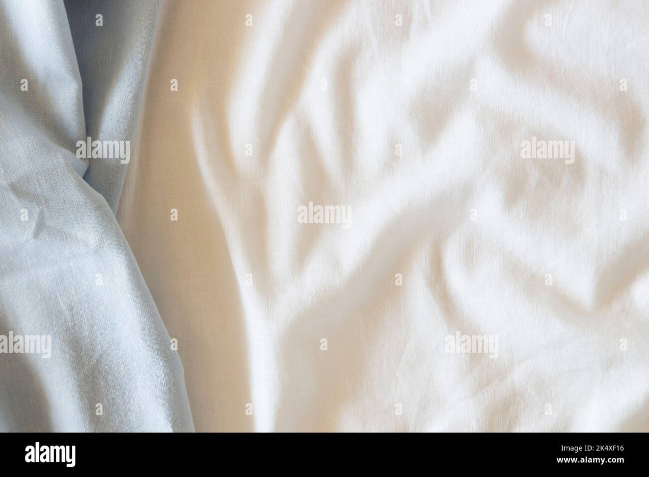 Abstract crumpled linen fabric texture background. Natural light blue ...