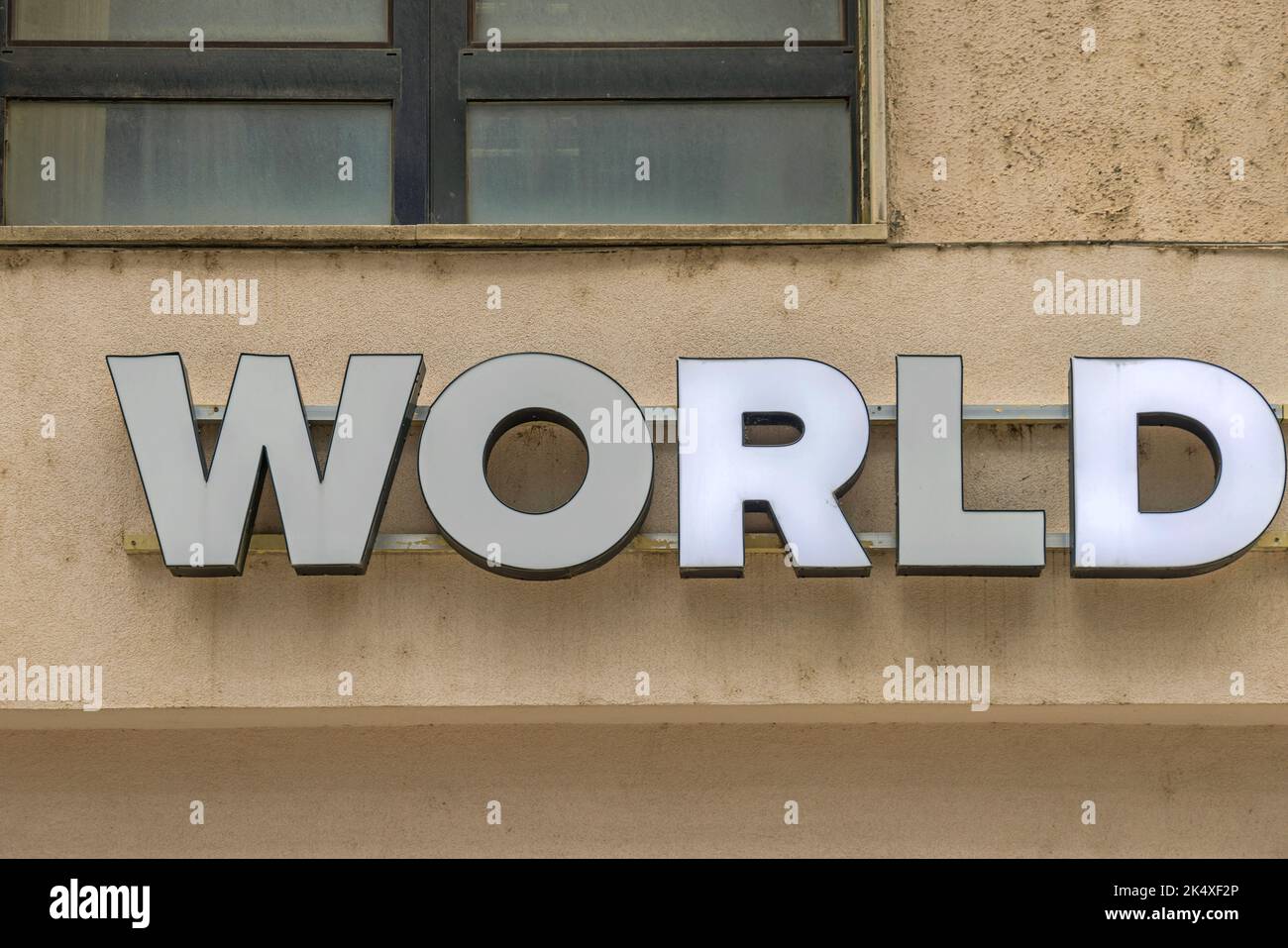 White Illuminated 3d Sign World at Wall Stock Photo - Alamy