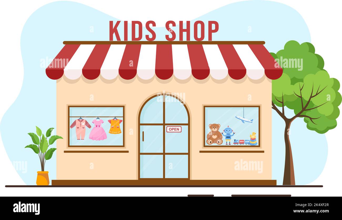 Kids Shop Building Template Hand Drawn Cartoon Flat Style Illustration ...