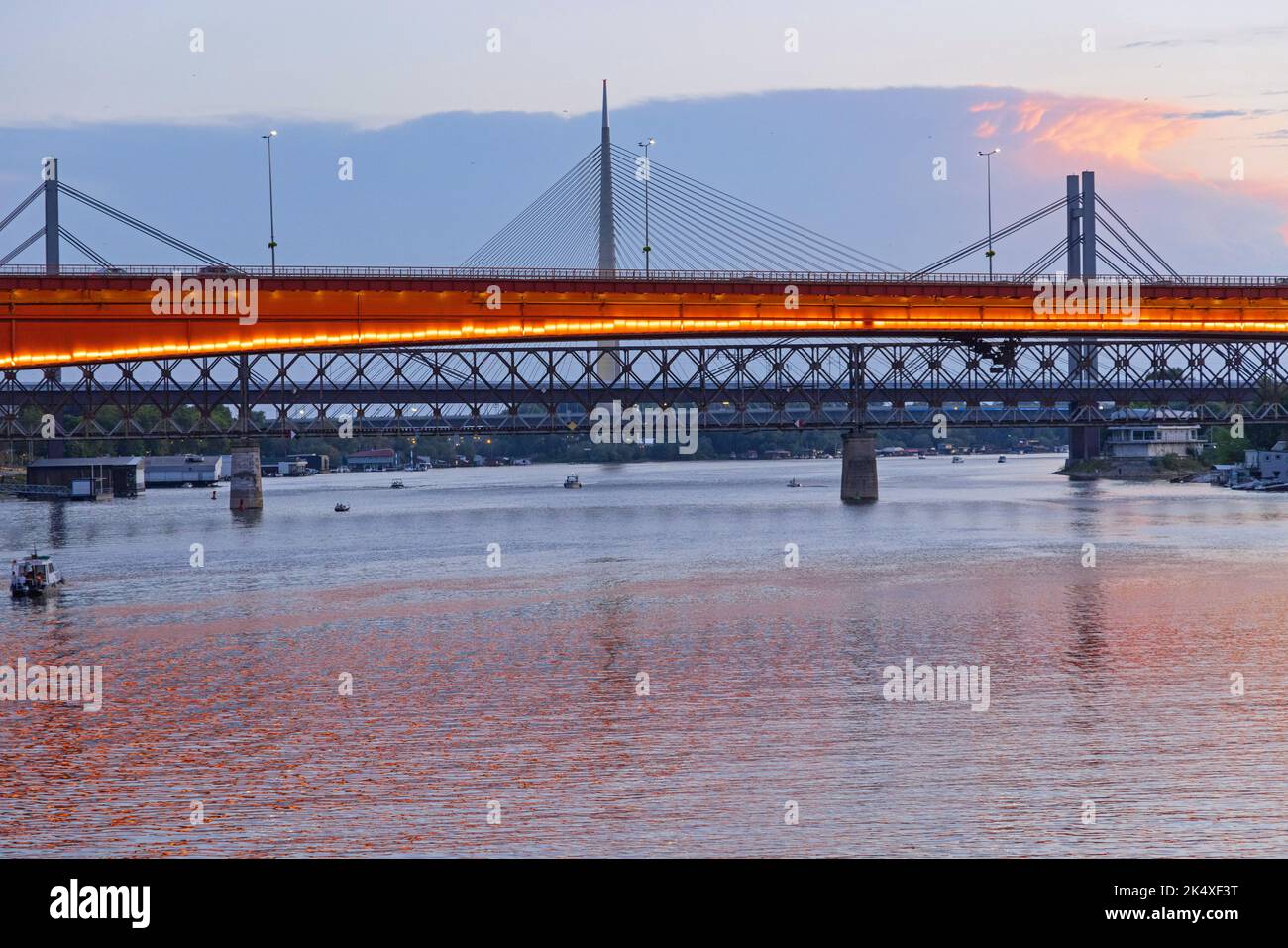 Four Bridges Over River Sava in Belgrade Summer Evening Stock Photo - Alamy