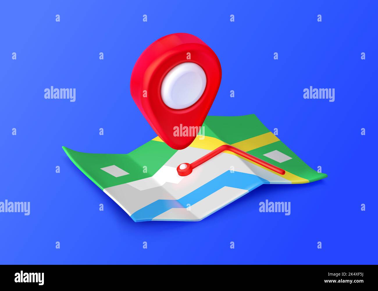 Icon of 3d map with red pin. Gps navigation symbol with paper route ...
