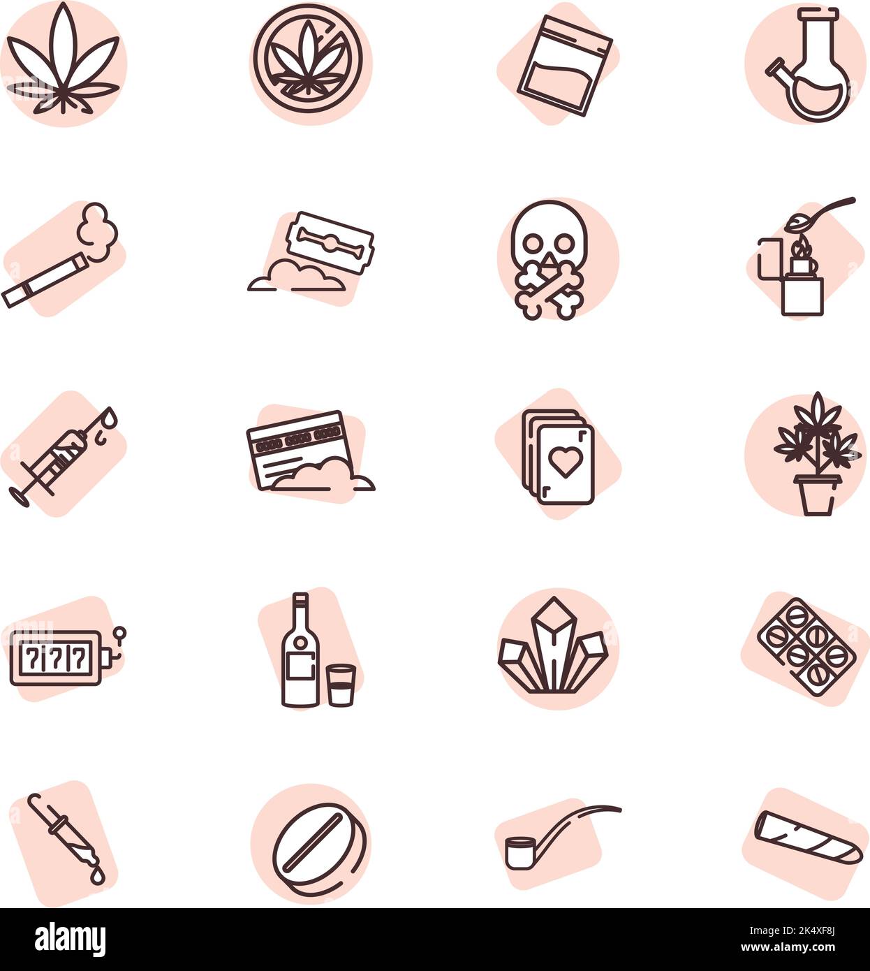 Drug addiction icon set, illustration, vector on a white background ...
